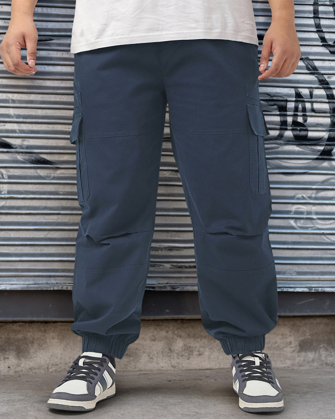 Buy Men's Navy Blue Oversized Plus Size Cargo Jogger Pants Online at ...