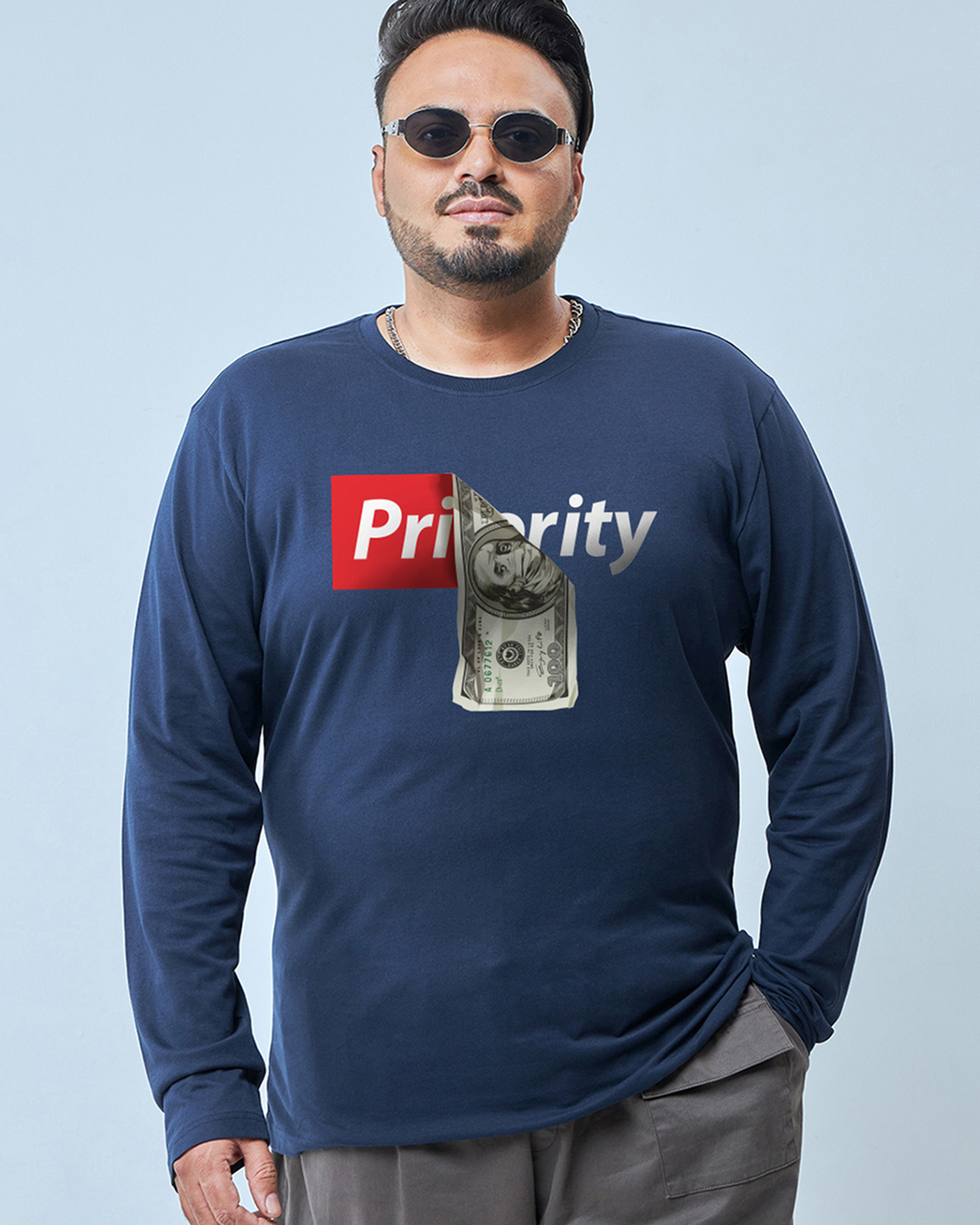 Buy Men's Navy Blue Priority Graphic Printed Plus Size T-shirt Online ...