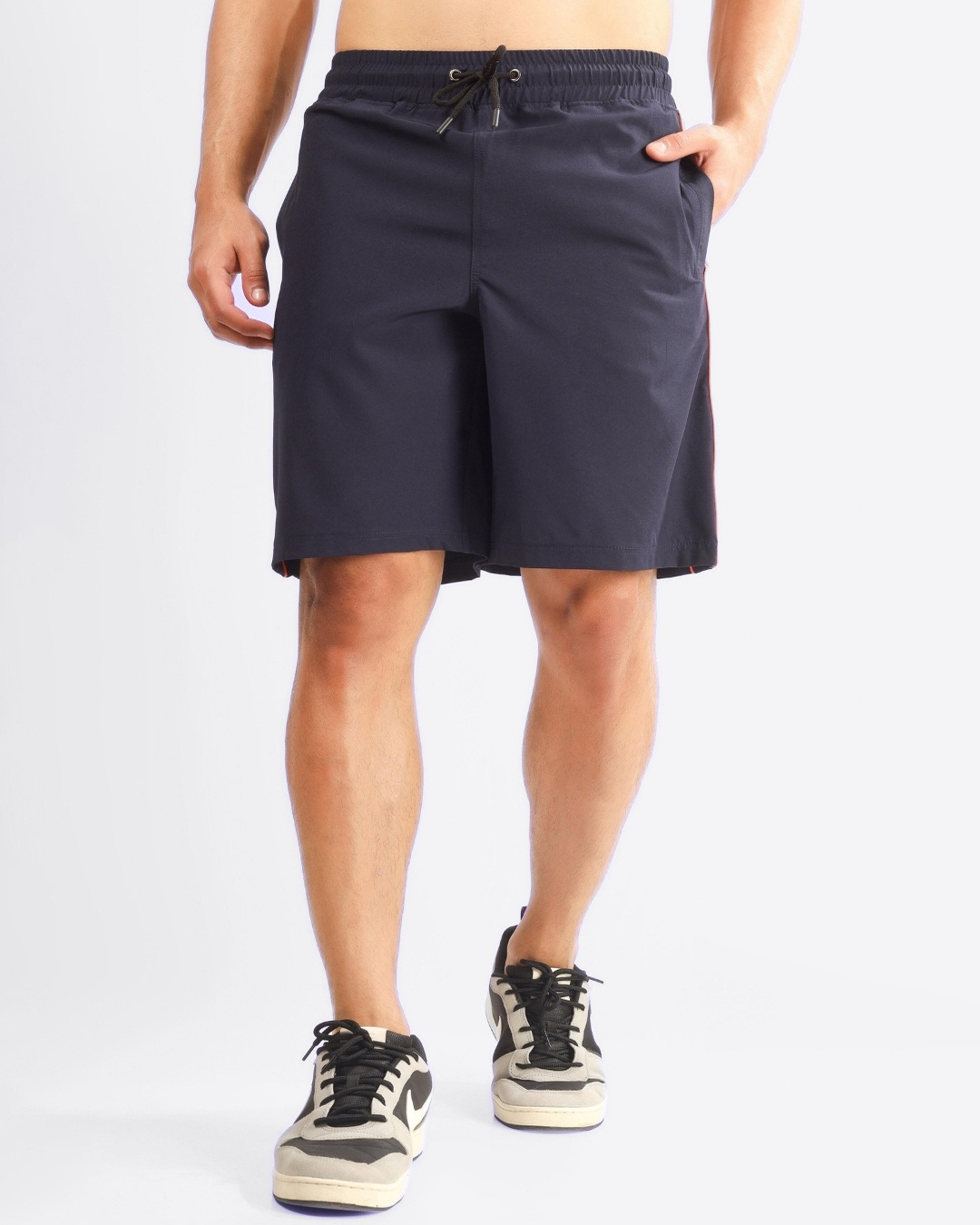 Buy Men's Navy Blue Side Panel Relaxed Fit Shorts Online at Bewakoof