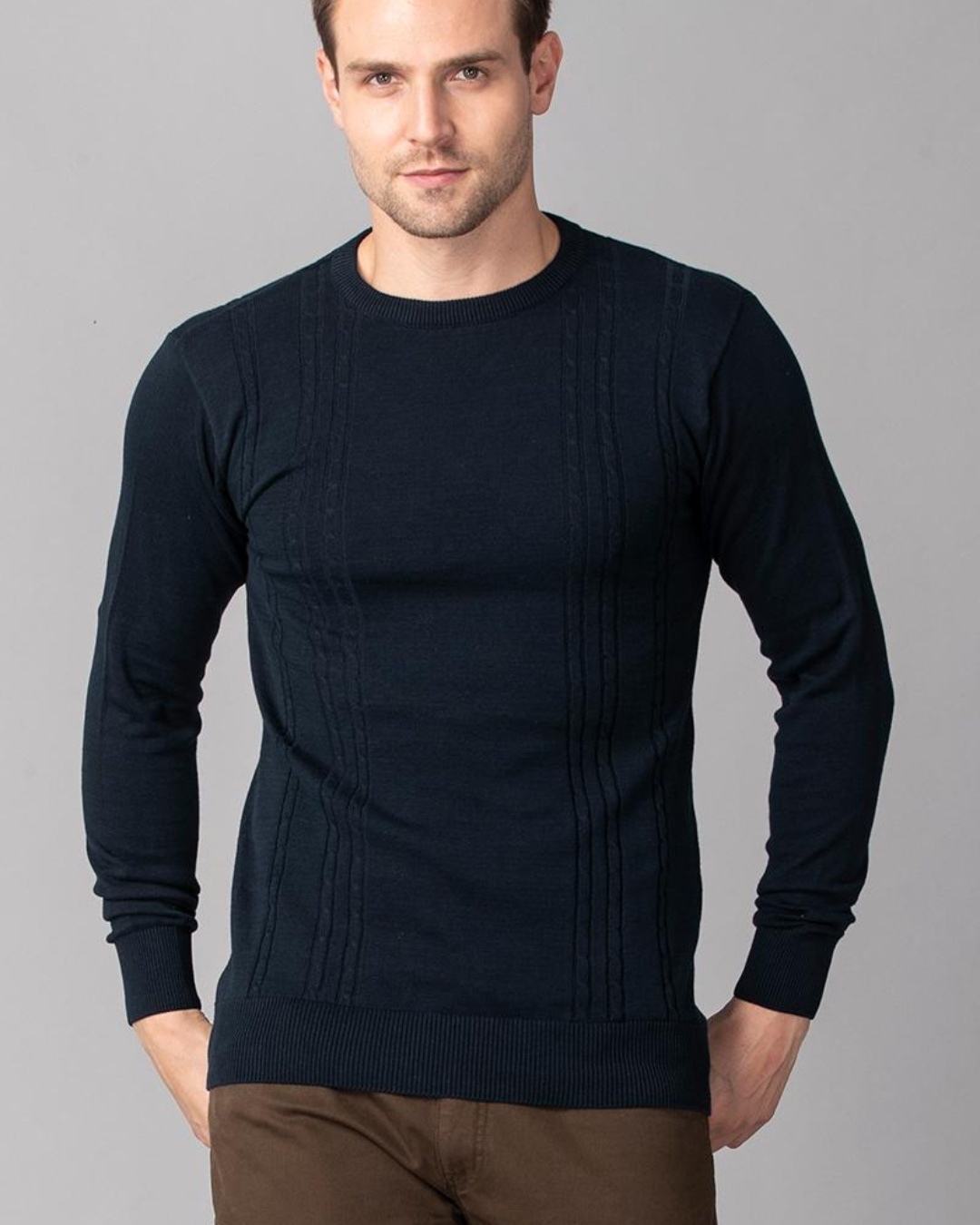 Buy Men's Navy Blue Slim Fit Sweater Online at Bewakoof