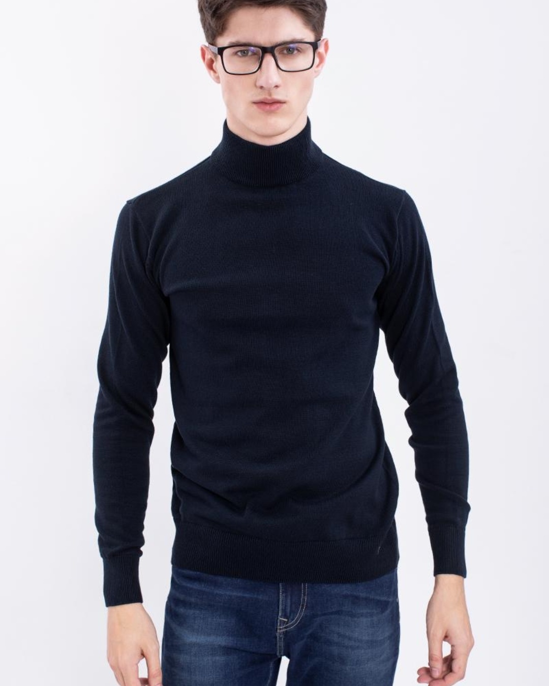 Buy Men's Navy Blue Slim Fit Turtle Neck Sweater Online at Bewakoof