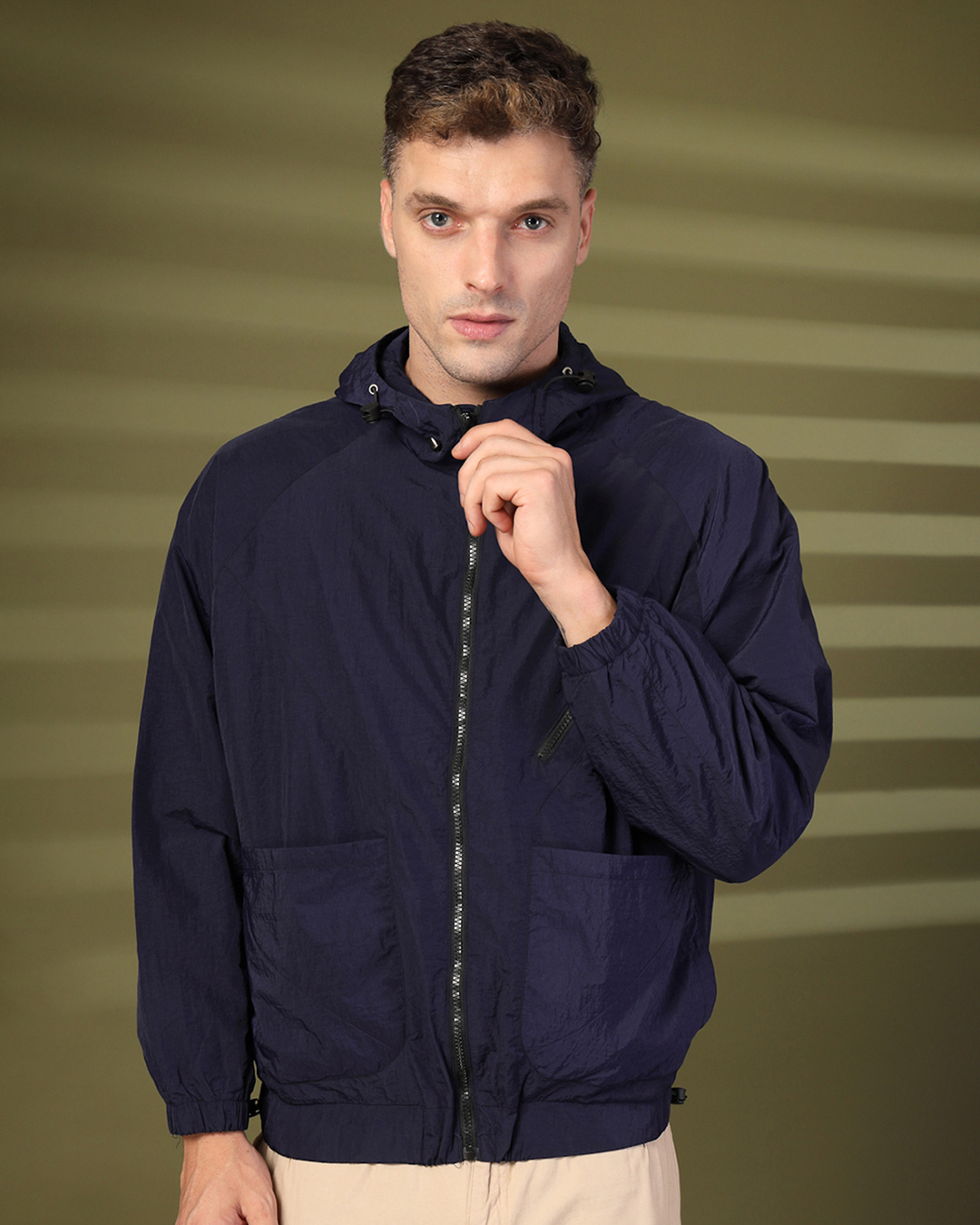 Buy Men's Navy Blue Wind Cheater Jacket Online at Bewakoof