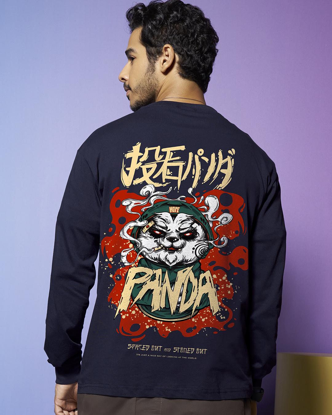 Buy Men's Navy Blue Stoned Panda Graphic Printed Oversized T-shirt ...