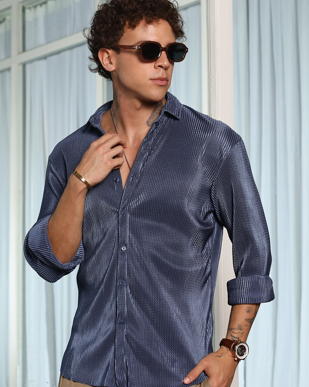 Buy Men's Navy Blue Textured Shirt Online at Bewakoof