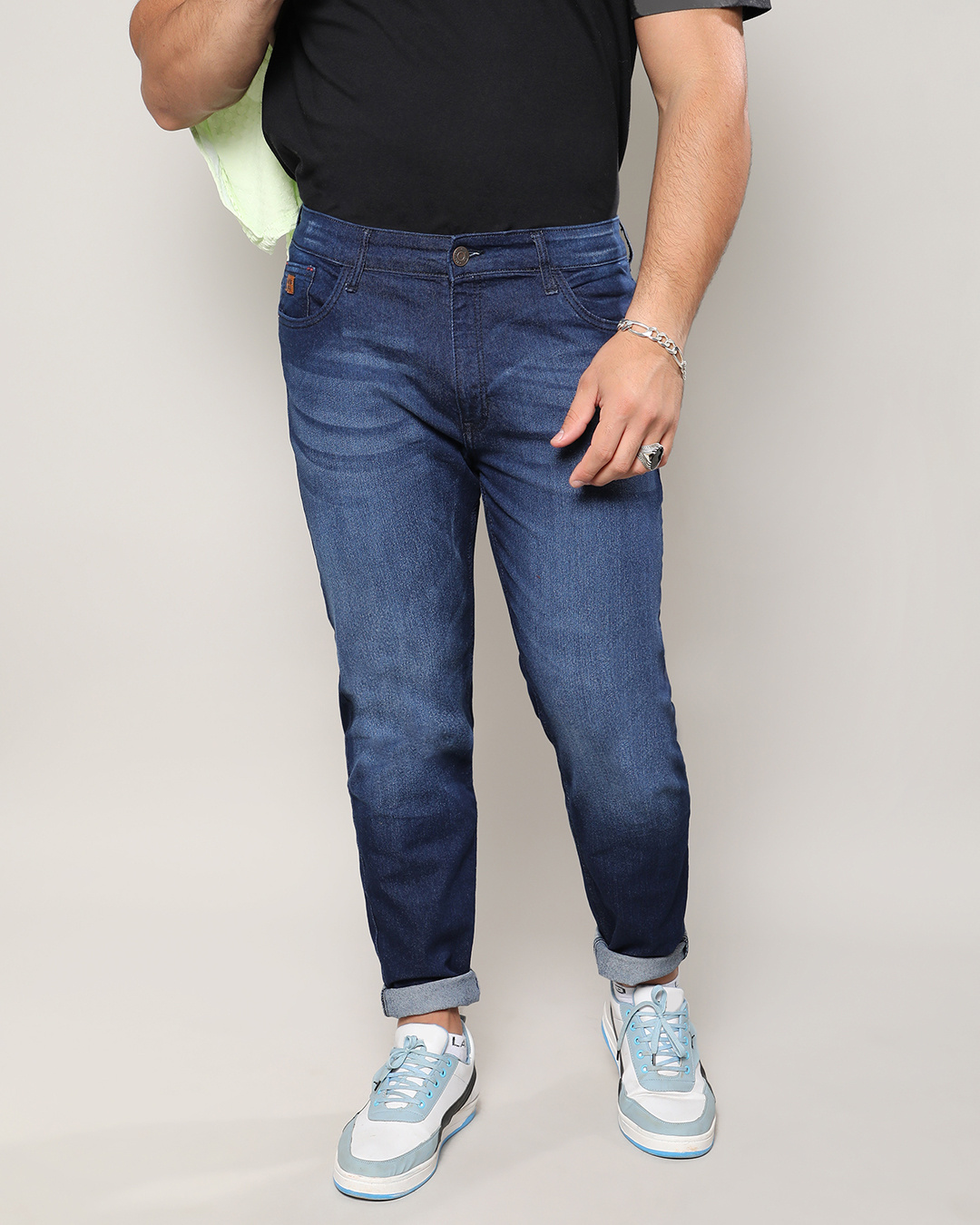Buy Men's Navy Blue Washed Oversized Plus Size Jeans Online at Bewakoof
