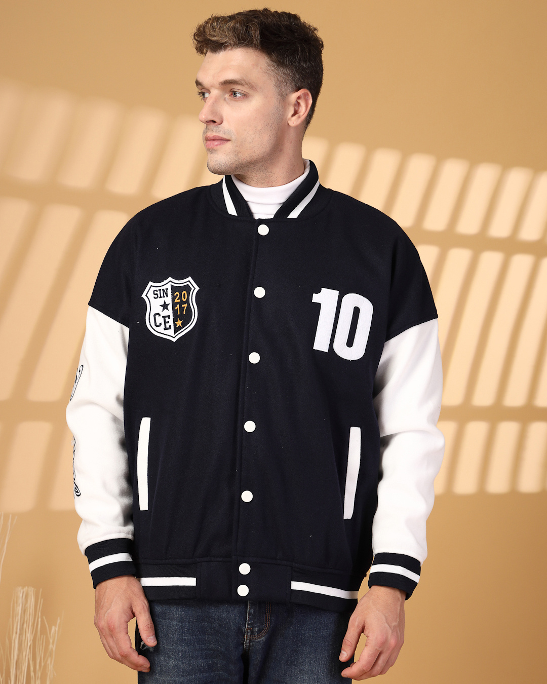 Buy Men's Navy Blue & White Typography Jacket Online at Bewakoof