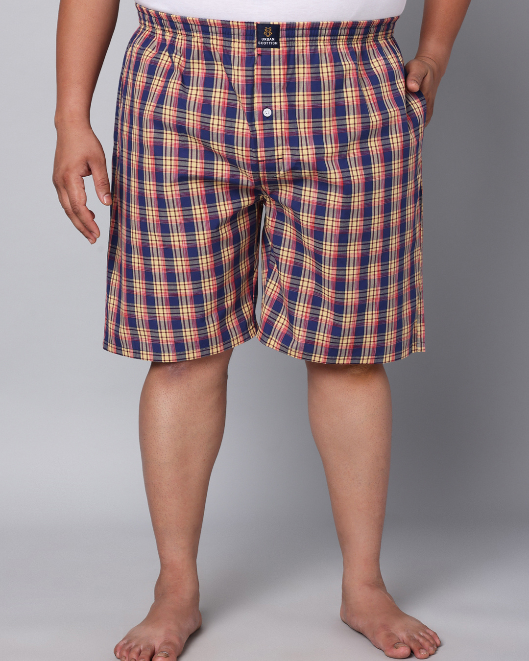 Buy Men's Navy Blue & Yellow Checked Plus Size Boxers Online in India ...