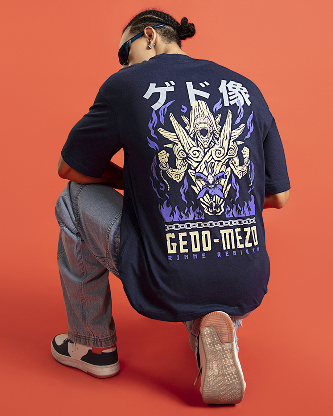 Buy Men's Navy Obito X Gedo Mezo Graphic Printed Oversized T-shirt ...