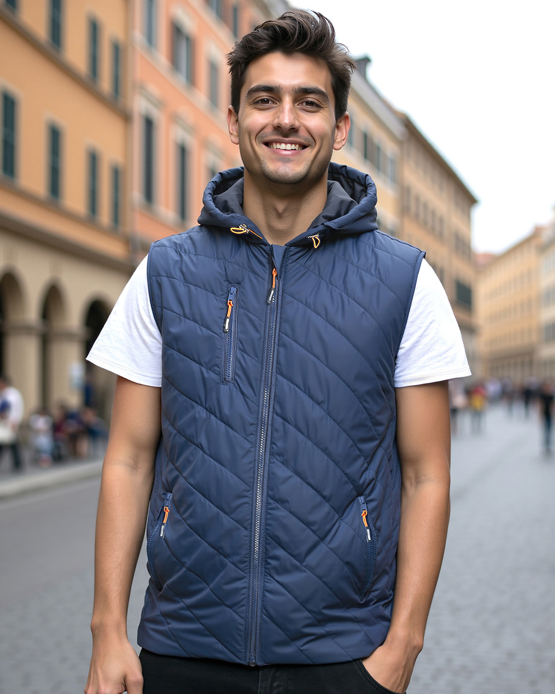 Buy Men's Navy Sleeveless Puffer Jacket Online at Bewakoof