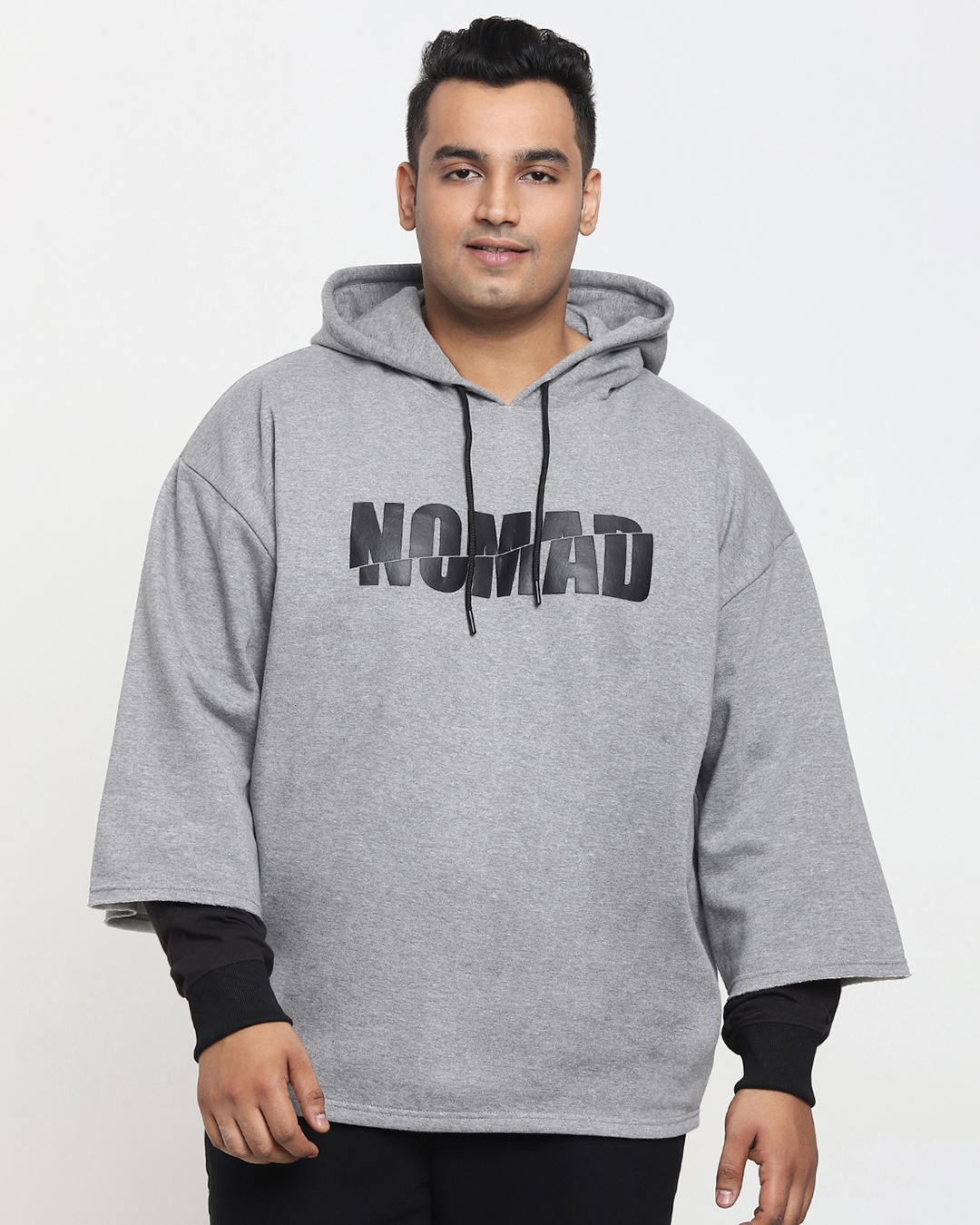 Buy Men's Grey No Mad Typography Super Loose Fit Plus Size Hoodies ...