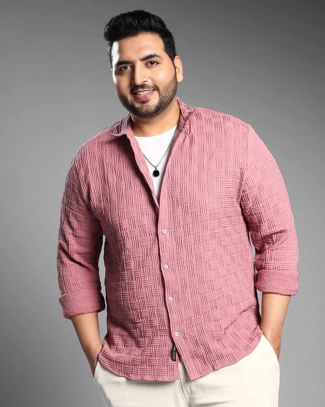 Buy Men's Nude Pink Textured Plus Size Shirt Online at Bewakoof
