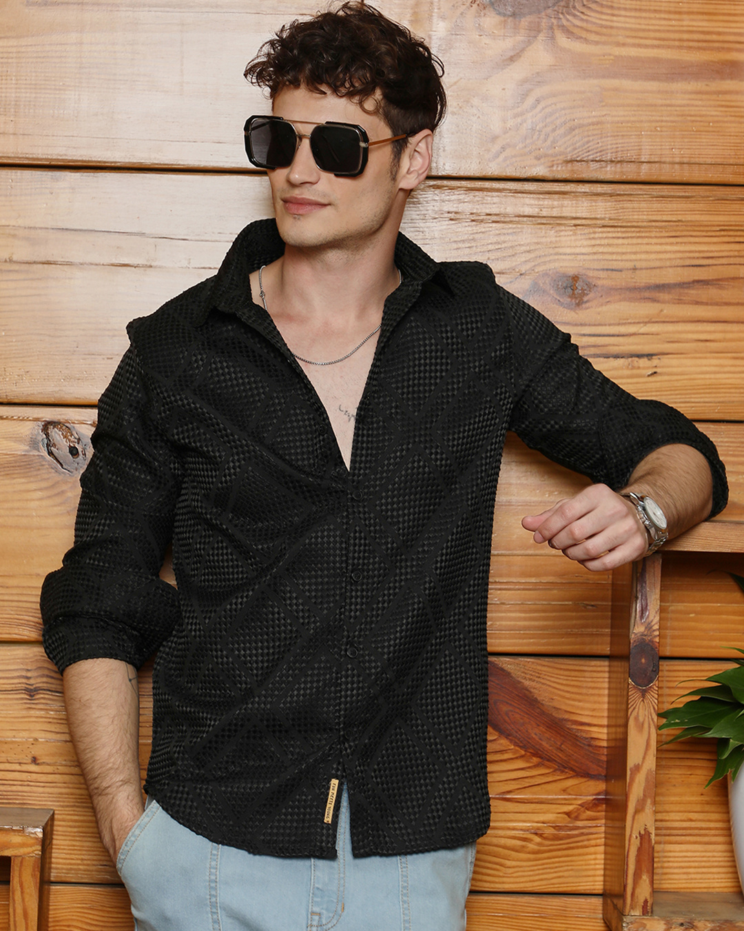 Buy Men's Obsidian Black Textured Shirt Online at Bewakoof
