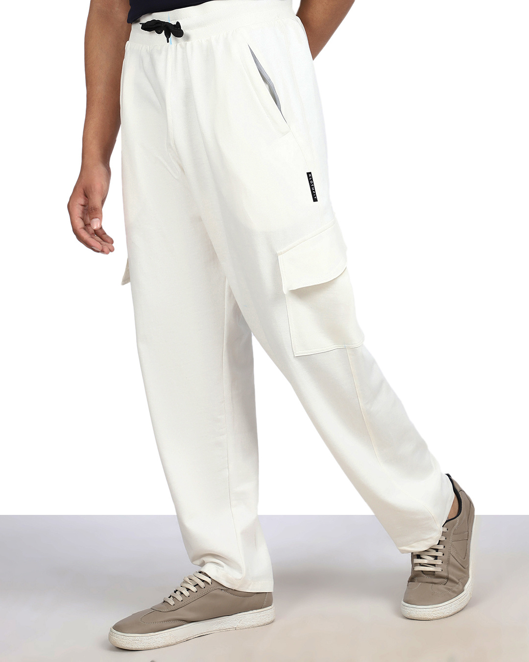 Buy Men's Off White Loose Comfort Fit Cargo Track Pants Online at Bewakoof