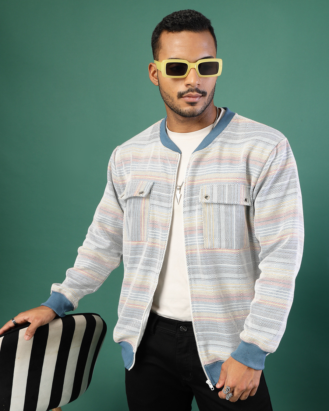 Buy Men's Off White Textured Oversized Bomber Jacket Online at Bewakoof