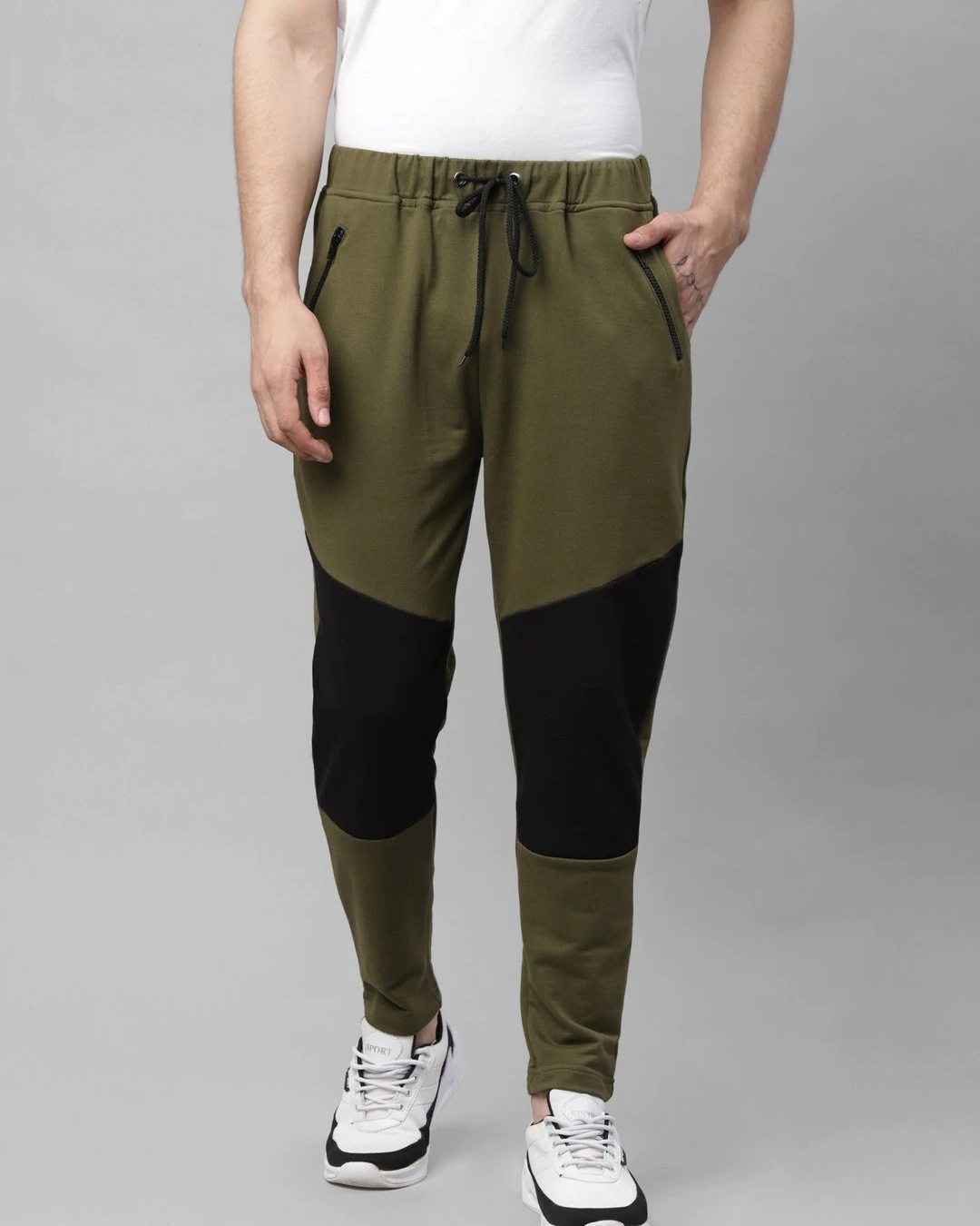 Buy Men's Olive & Black Color Block Track Pants Online at Bewakoof