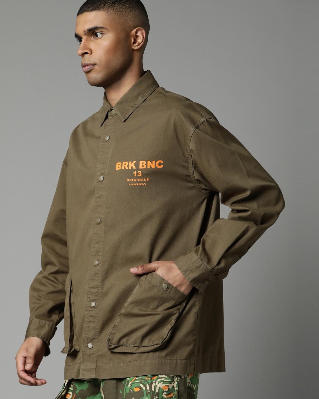 Buy Men's Olive Typography Oversized Jacket Online at Bewakoof