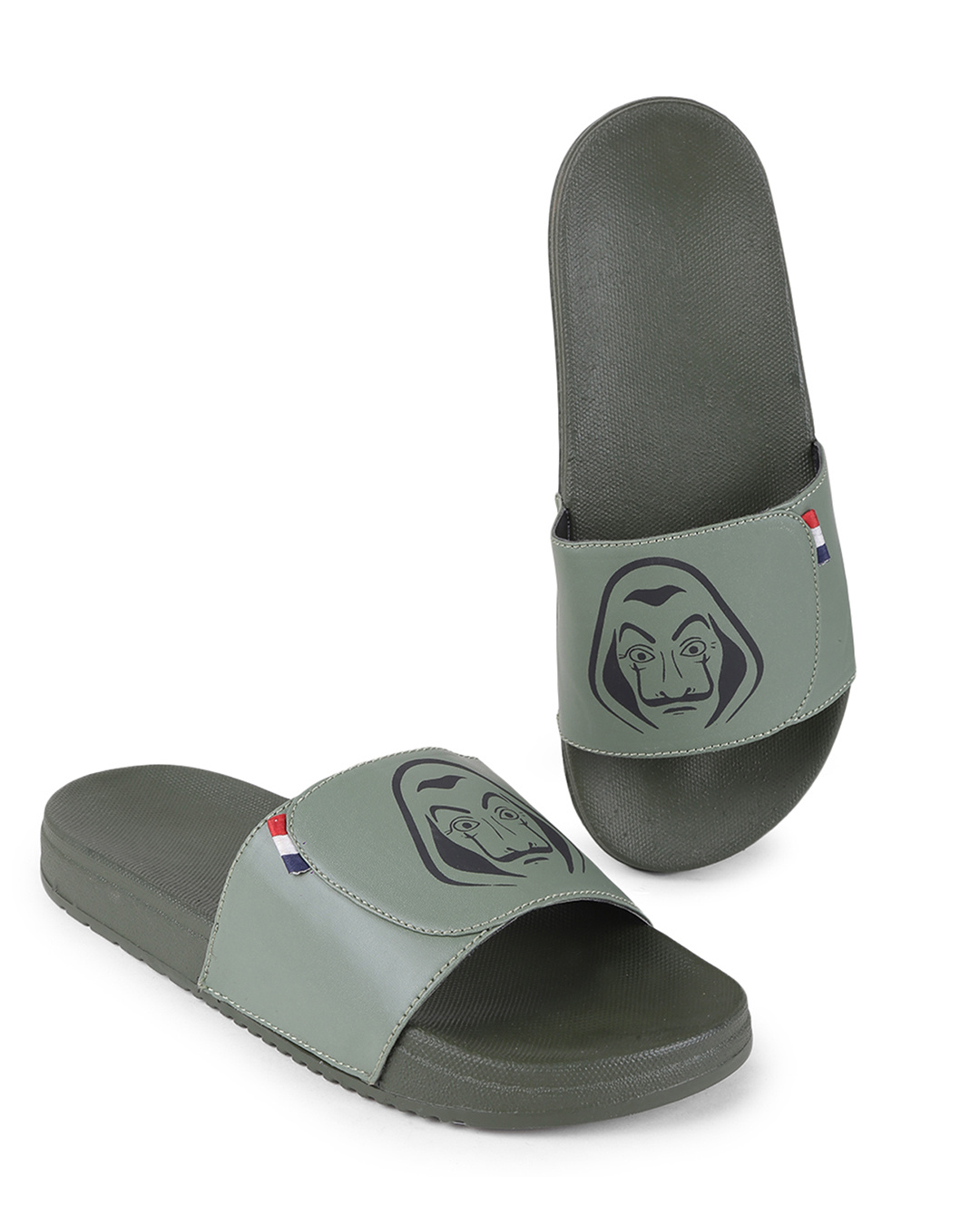 Buy Men's Olive Green Cartoon Printed Velcro Sliders Online in India at ...