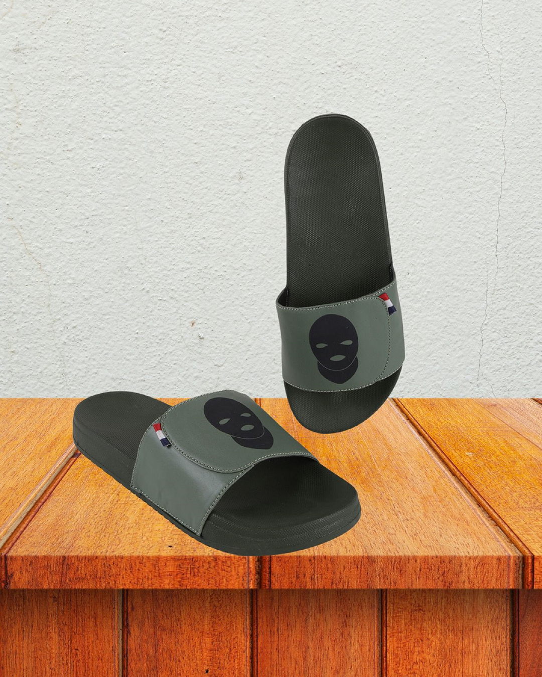 Buy Men's Olive Green Cartoon Printed Velcro Sliders Online in India at ...