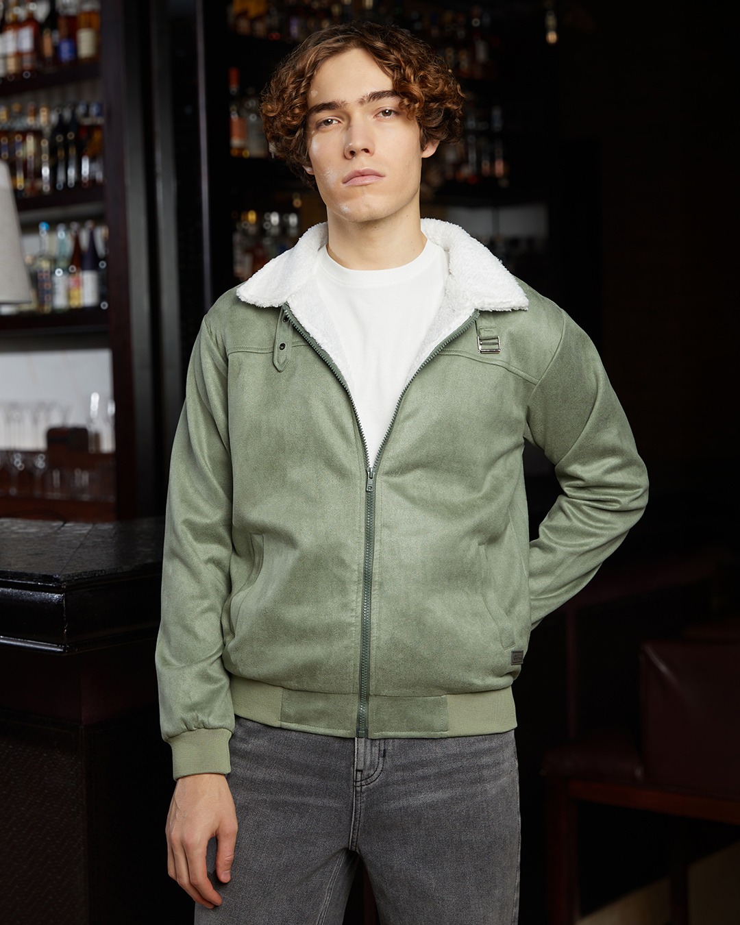 Buy Men's Olive Green & Chalk White Color Block Bomber Jacket Online at ...