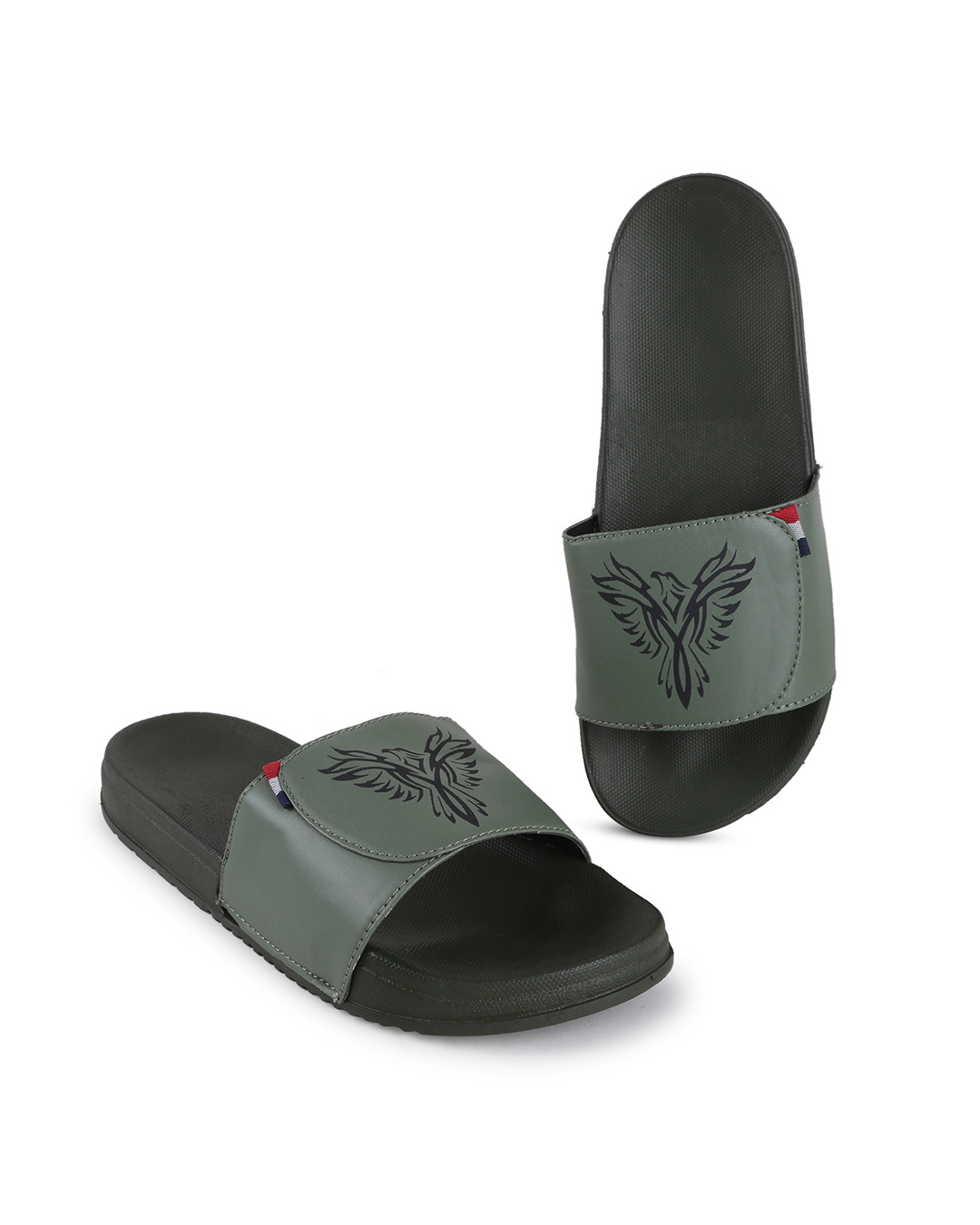 Buy Men's Olive Green Printed Velcro Sliders Online in India at Bewakoof