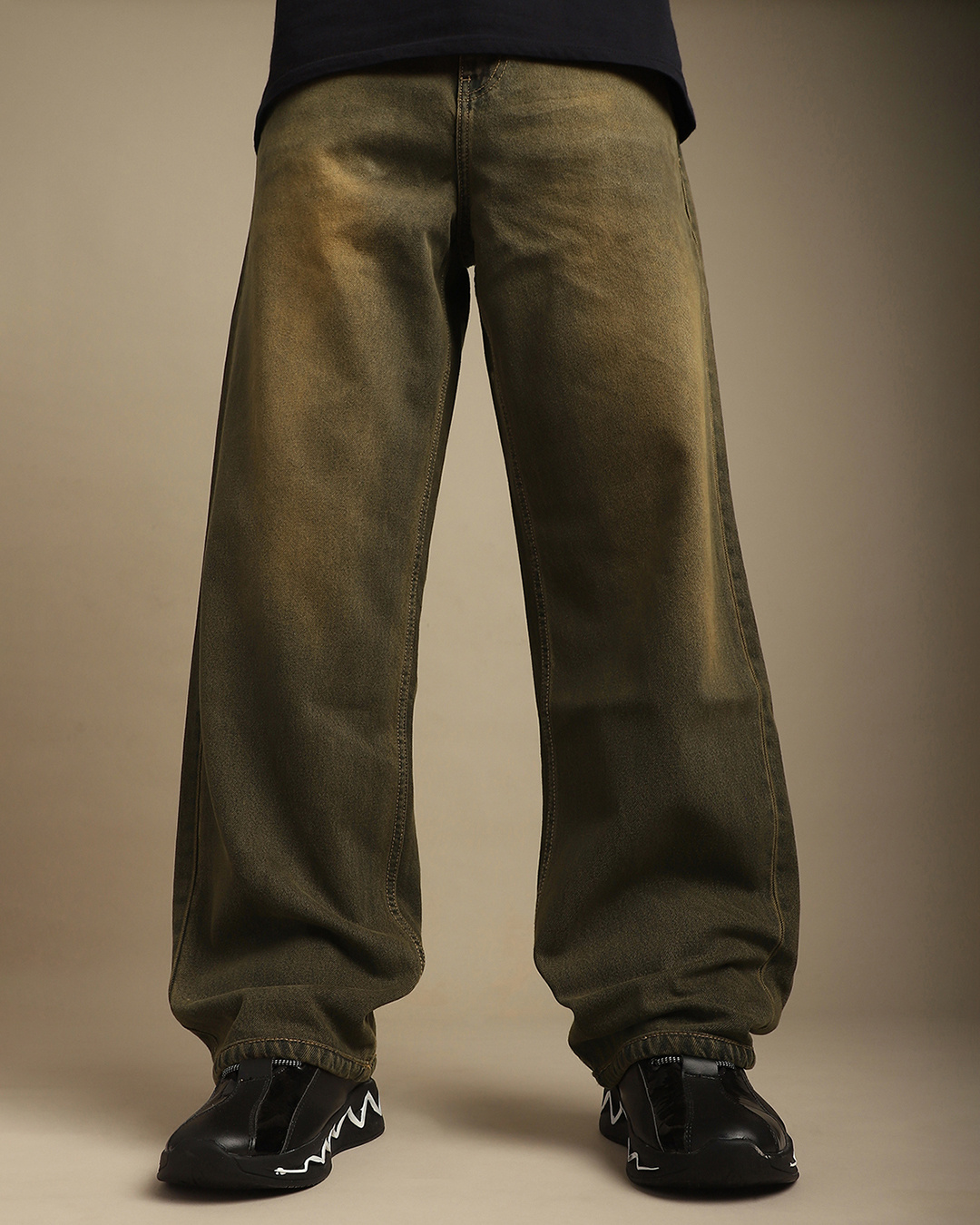 Buy Men's Olive Green Washed Baggy Relaxed Fit Jeans Online at Bewakoof