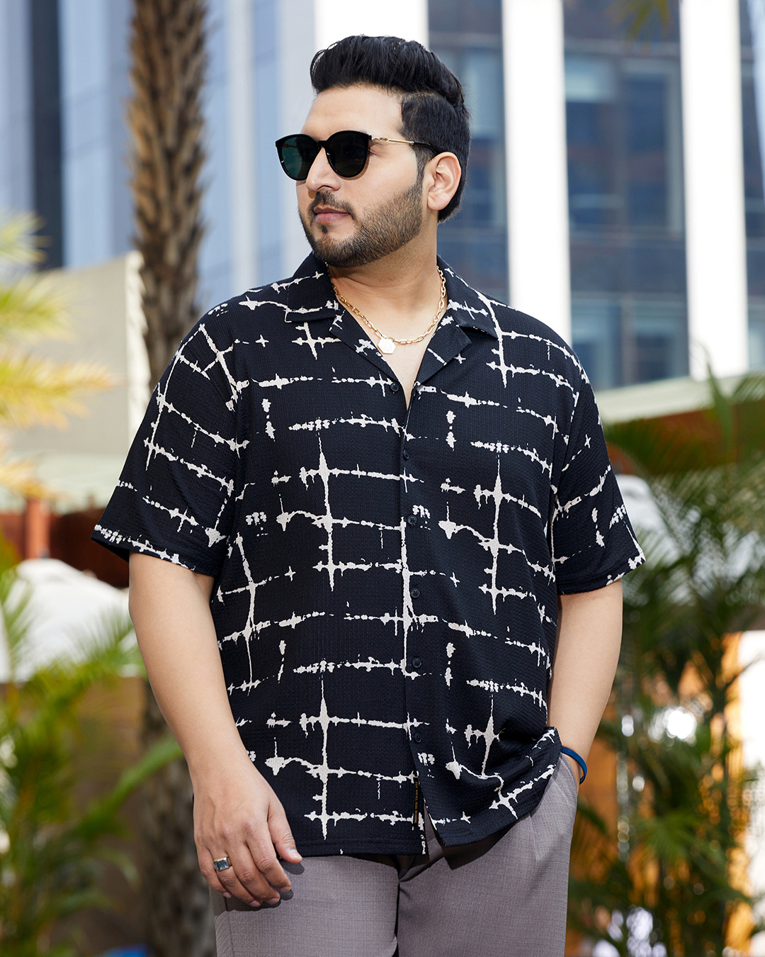 Buy Men's Onyx Black All Over Printed Oversized Plus Size Shirt Online at Bewakoof