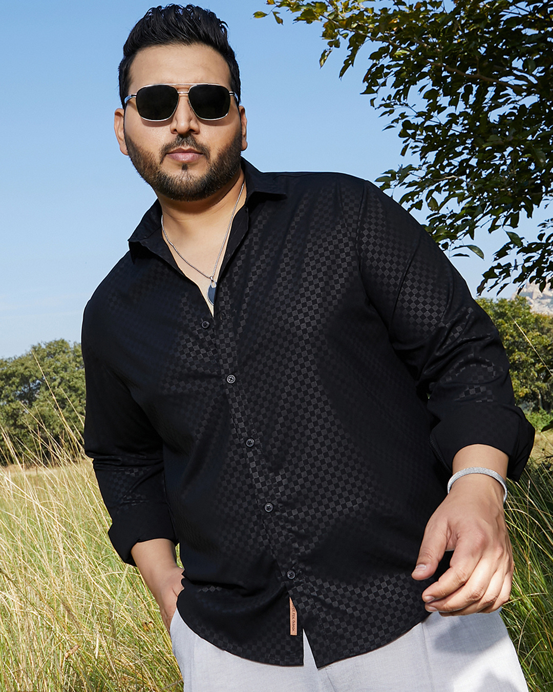 Buy Men's Onyx Black Checked Plus Size Shirt Online at Bewakoof
