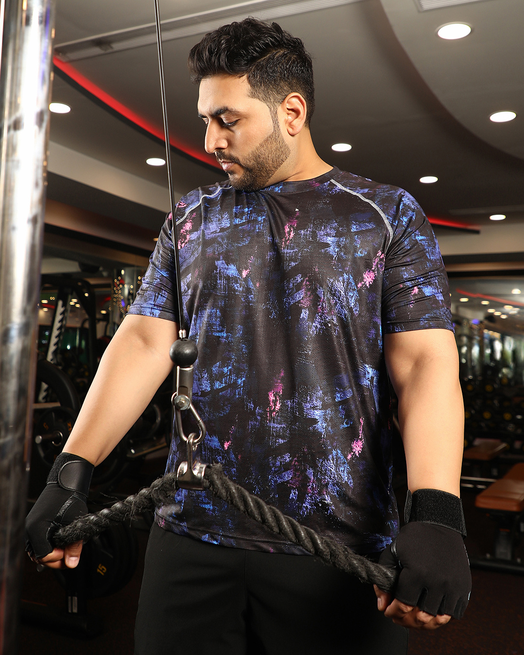 Buy Men's Onyx Black & Indigo Blue Abstract Printed Oversized Plus Size T-shirt Online at Bewakoof