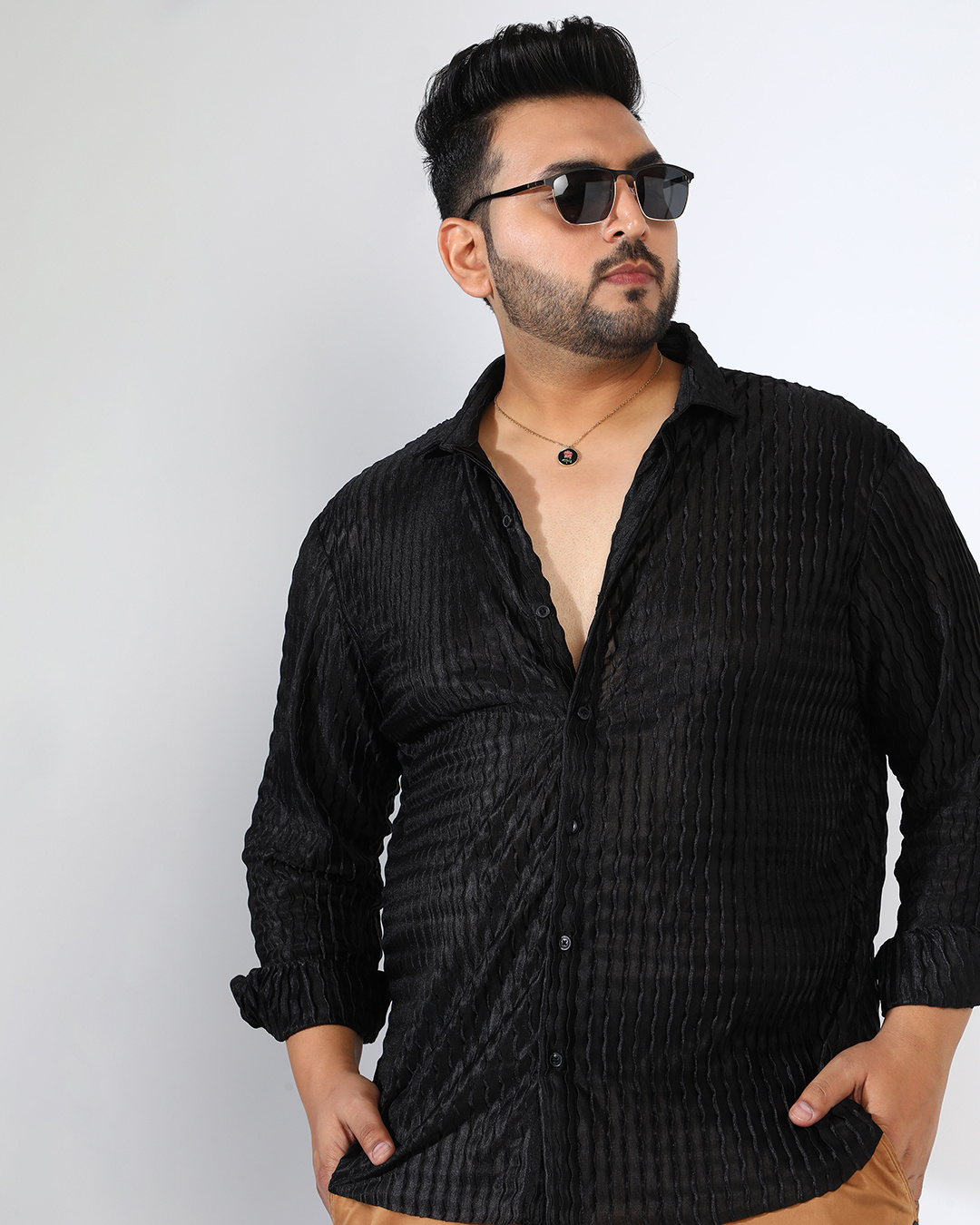 Buy Men's Onyx Black Textured Oversized Plus Size Shirt Online at Bewakoof