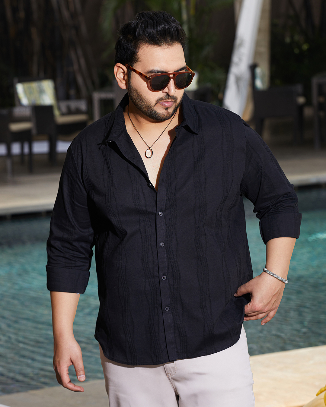 Buy Men's Onyx Black Textured Oversized Plus Size Shirt Online at Bewakoof
