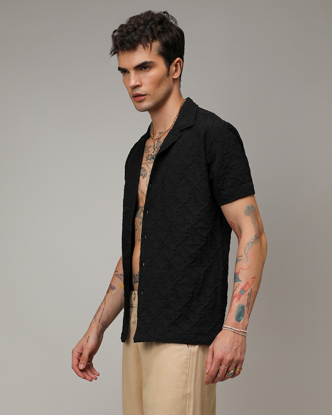 Buy Men's Onyx Black Textured Shirt Online at Bewakoof
