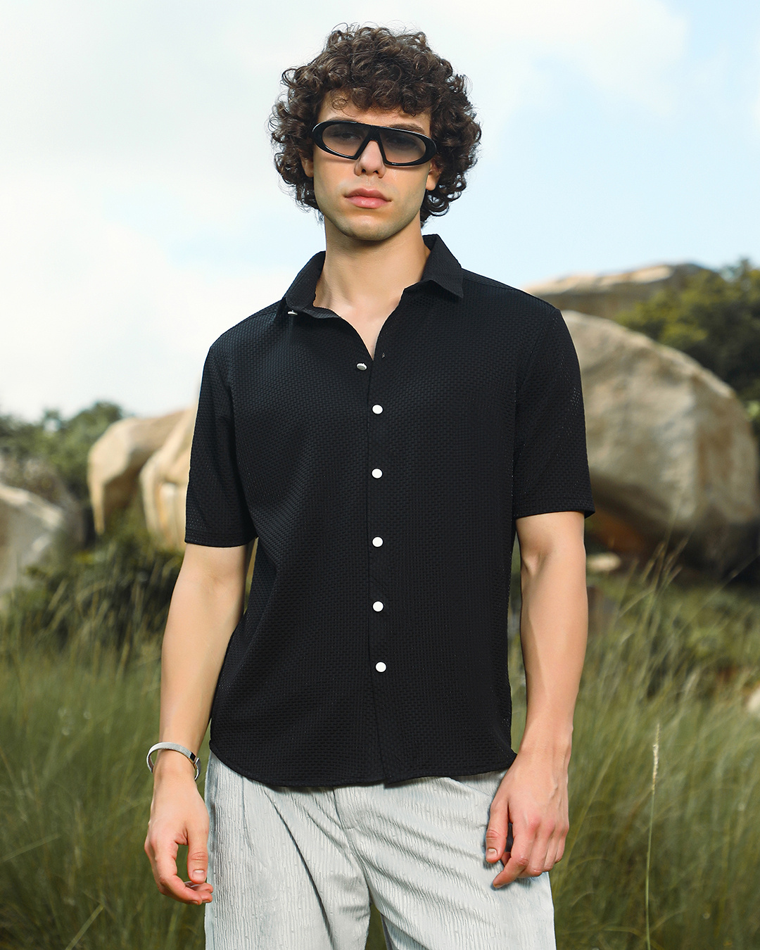 Buy Men's Onyx Black Textured Shirt Online at Bewakoof