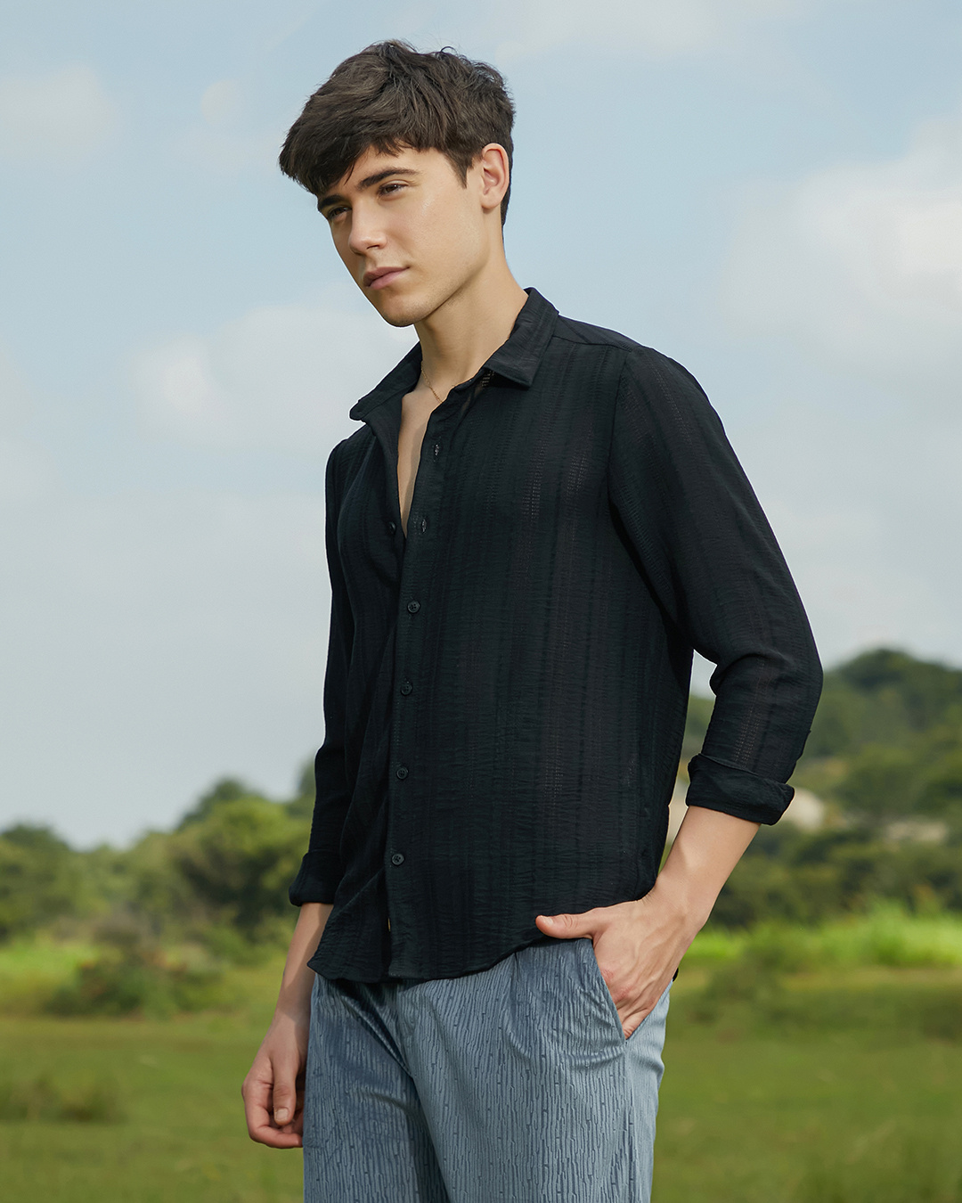 Buy Men's Onyx Black Textured Shirt Online at Bewakoof