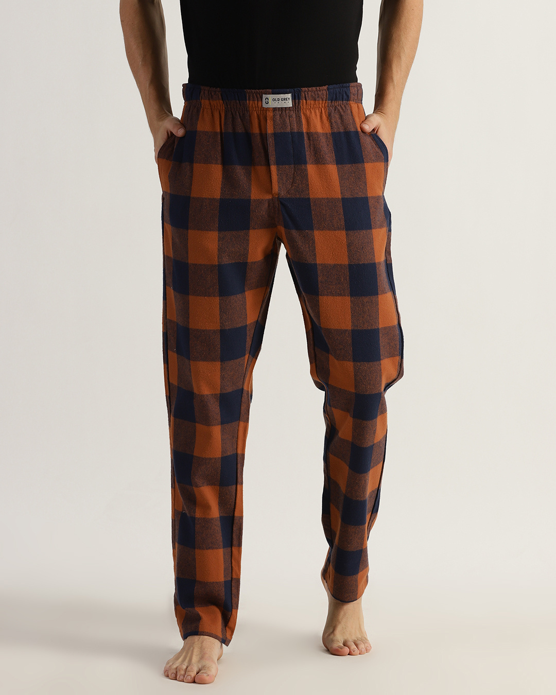 Buy Men's Orange & Blue Checked Pyjamas Online in India at Bewakoof