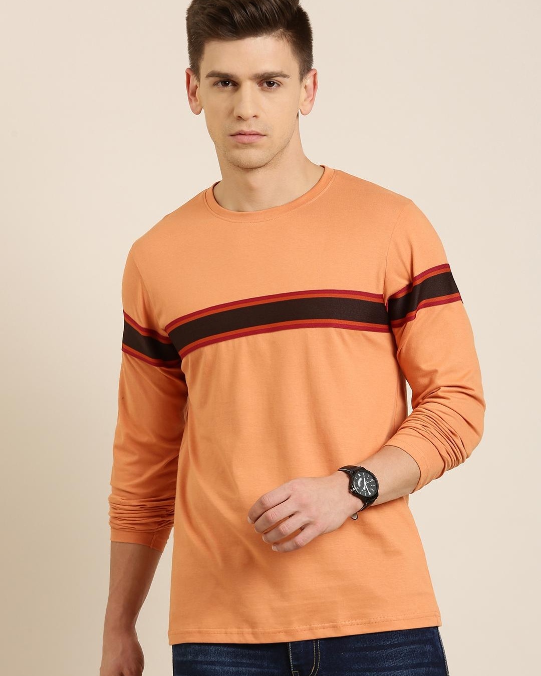 Buy Men's Orange Striped T-shirt Online at Bewakoof