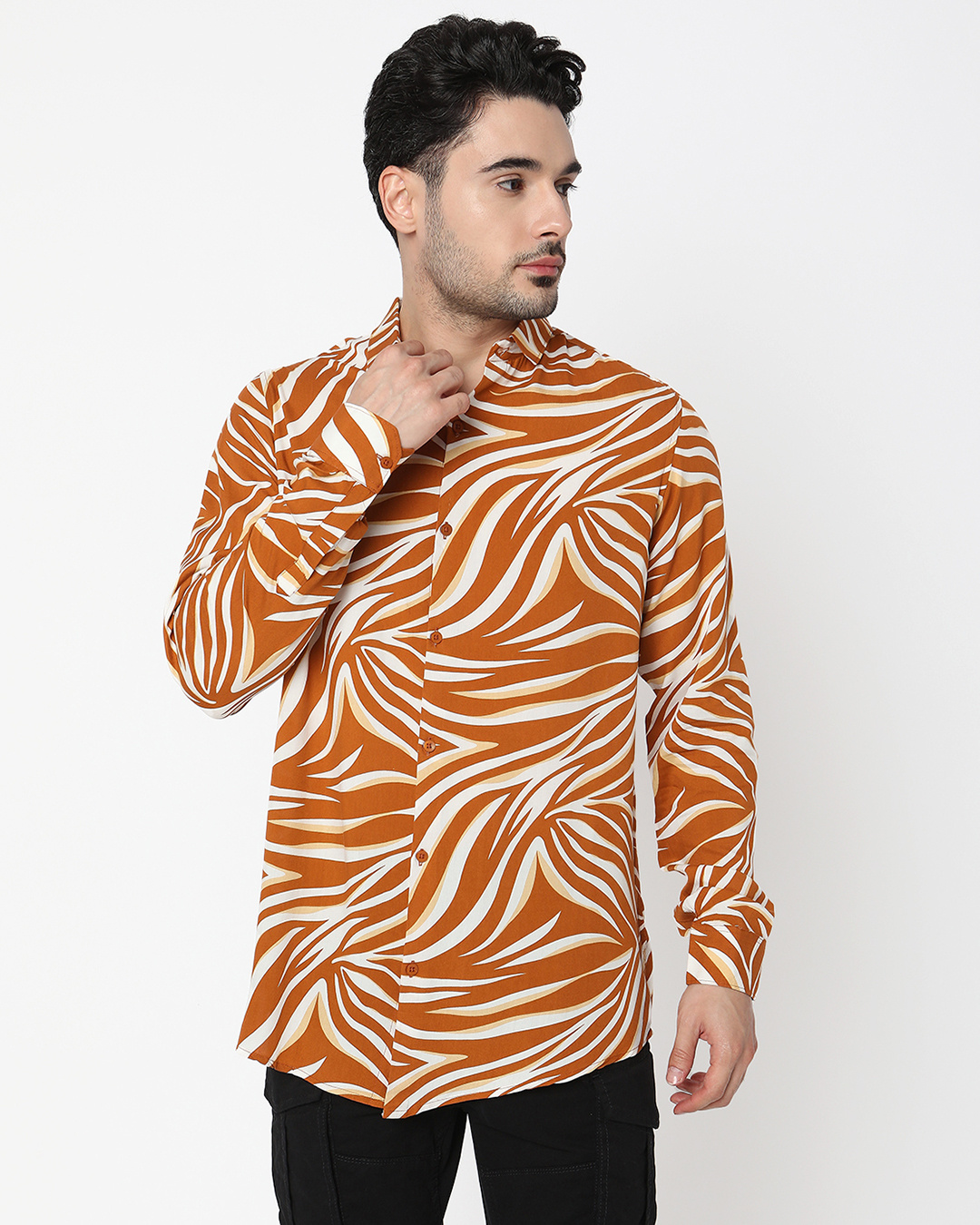 Buy Men's Orange & White Abstract Printed Shirt Online at Bewakoof