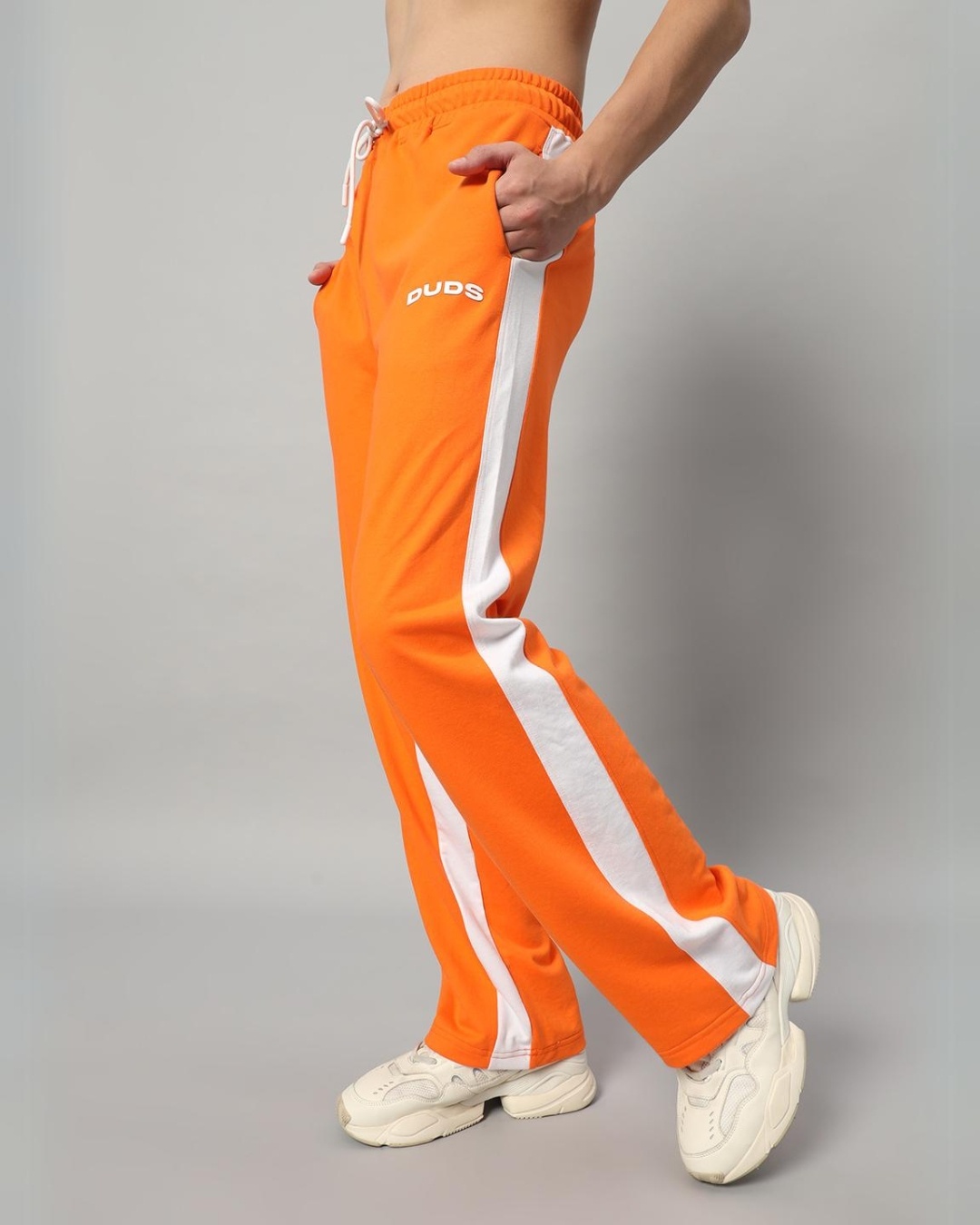 Buy Men's Orange & White Side Panel Relaxed Fit Trackpants Online at ...