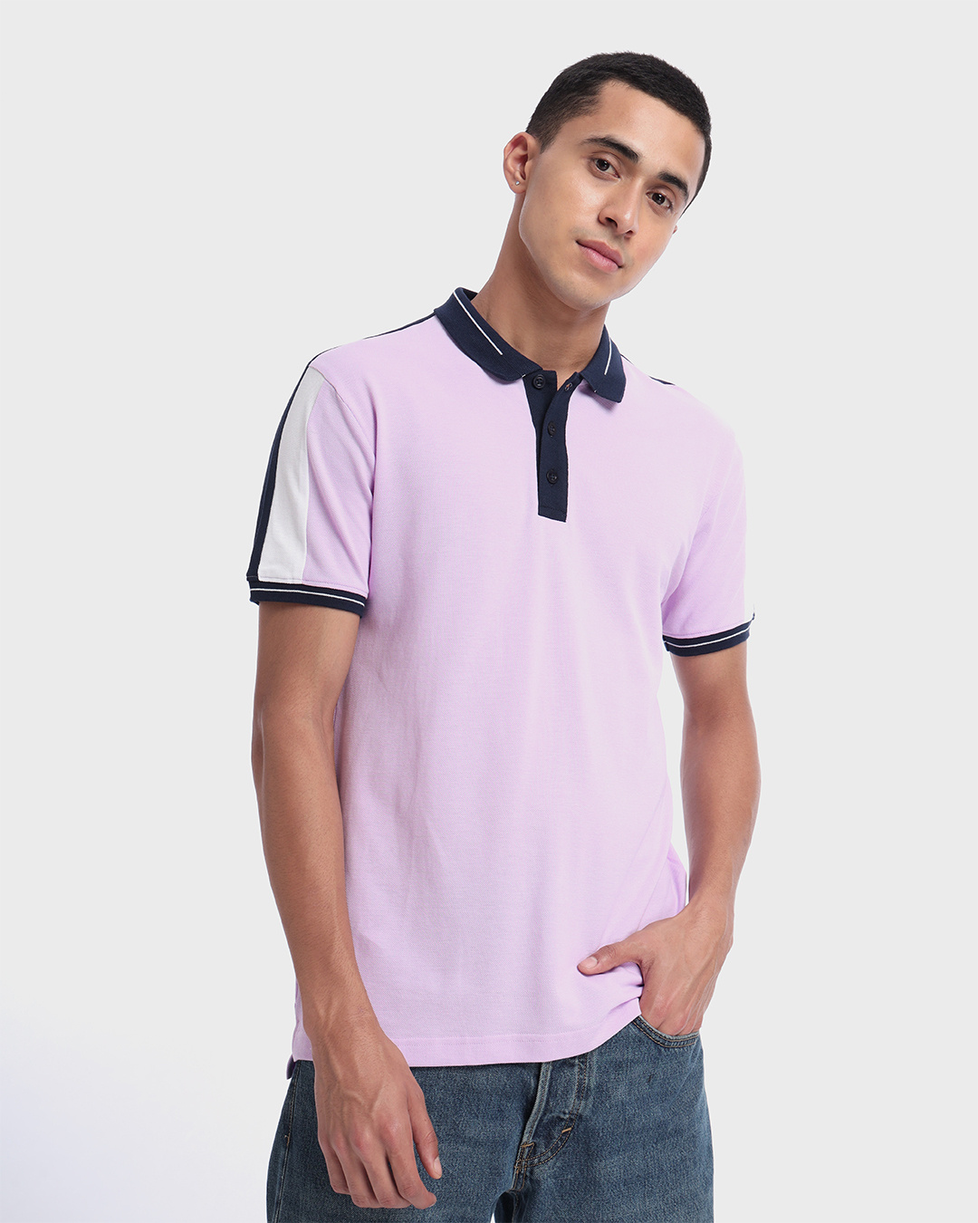 Buy Men's Purple Color Block Polo T-shirt Online at Bewakoof