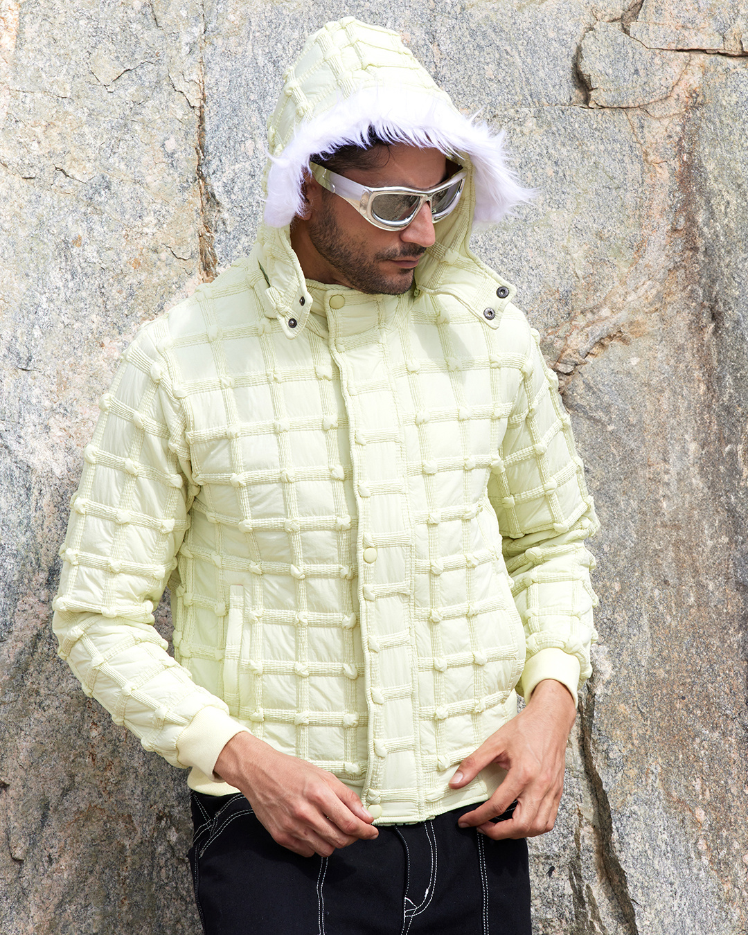 Buy Men's Pale Yellow Self Design Puffer Jacket Online at Bewakoof