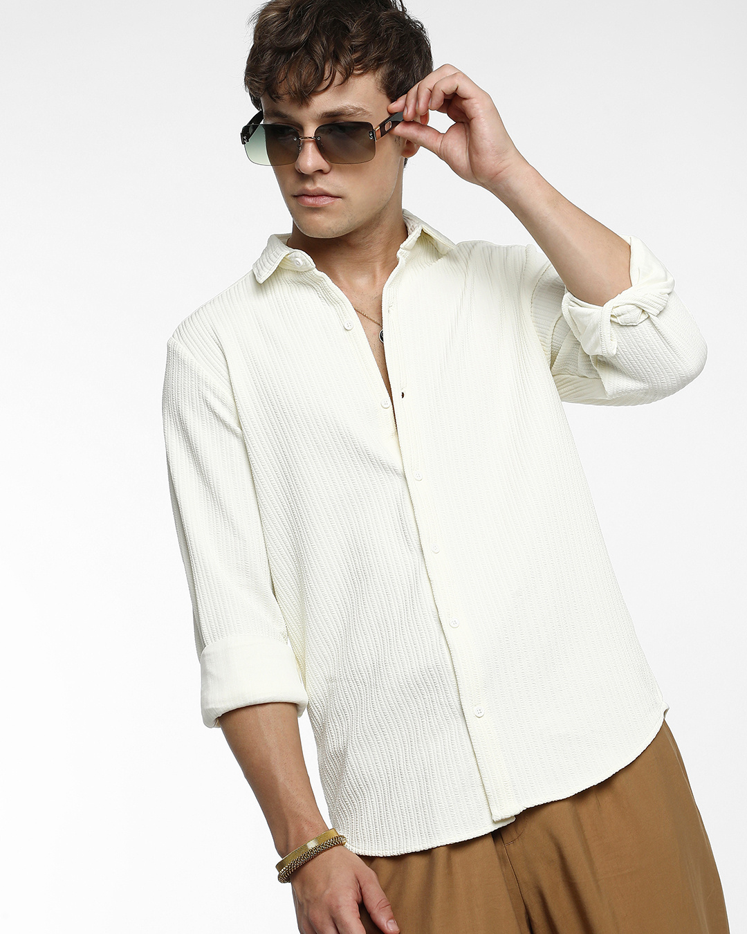 Buy Men's Pale Yellow Textured Shirt Online at Bewakoof
