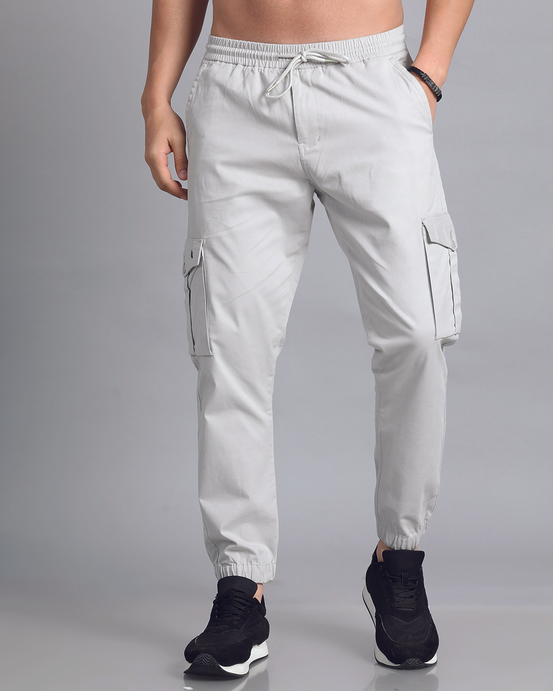 Buy Men's Pastel Grey Slim Fit Cargo Joggers Online at Bewakoof