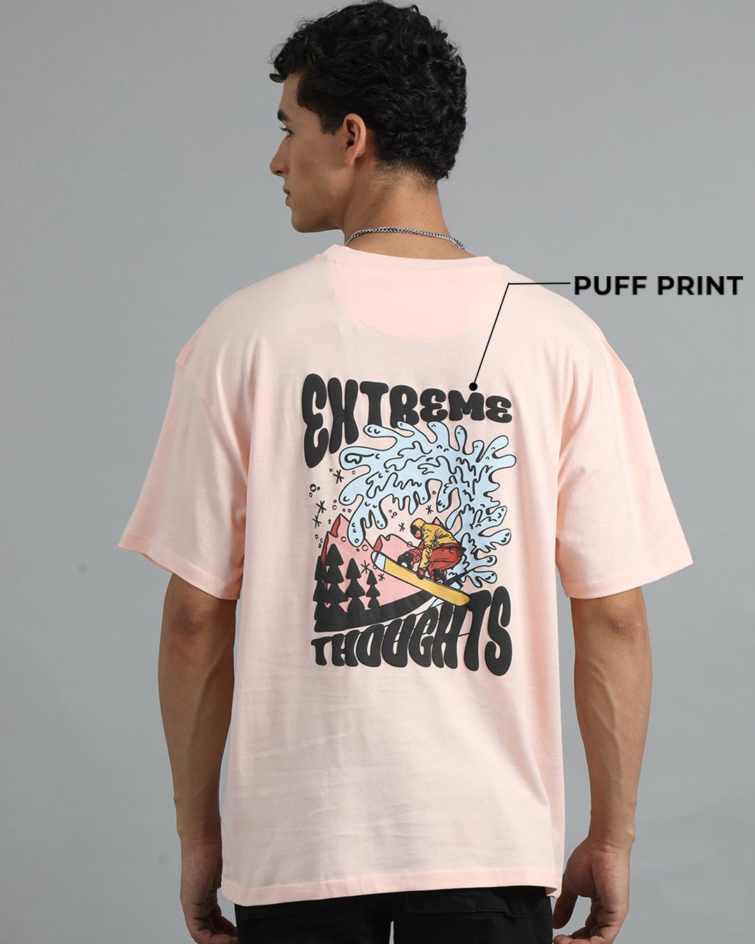 Buy Men's Peach Extreme Thoughts Puff Printed Oversized T-Shirt Online ...