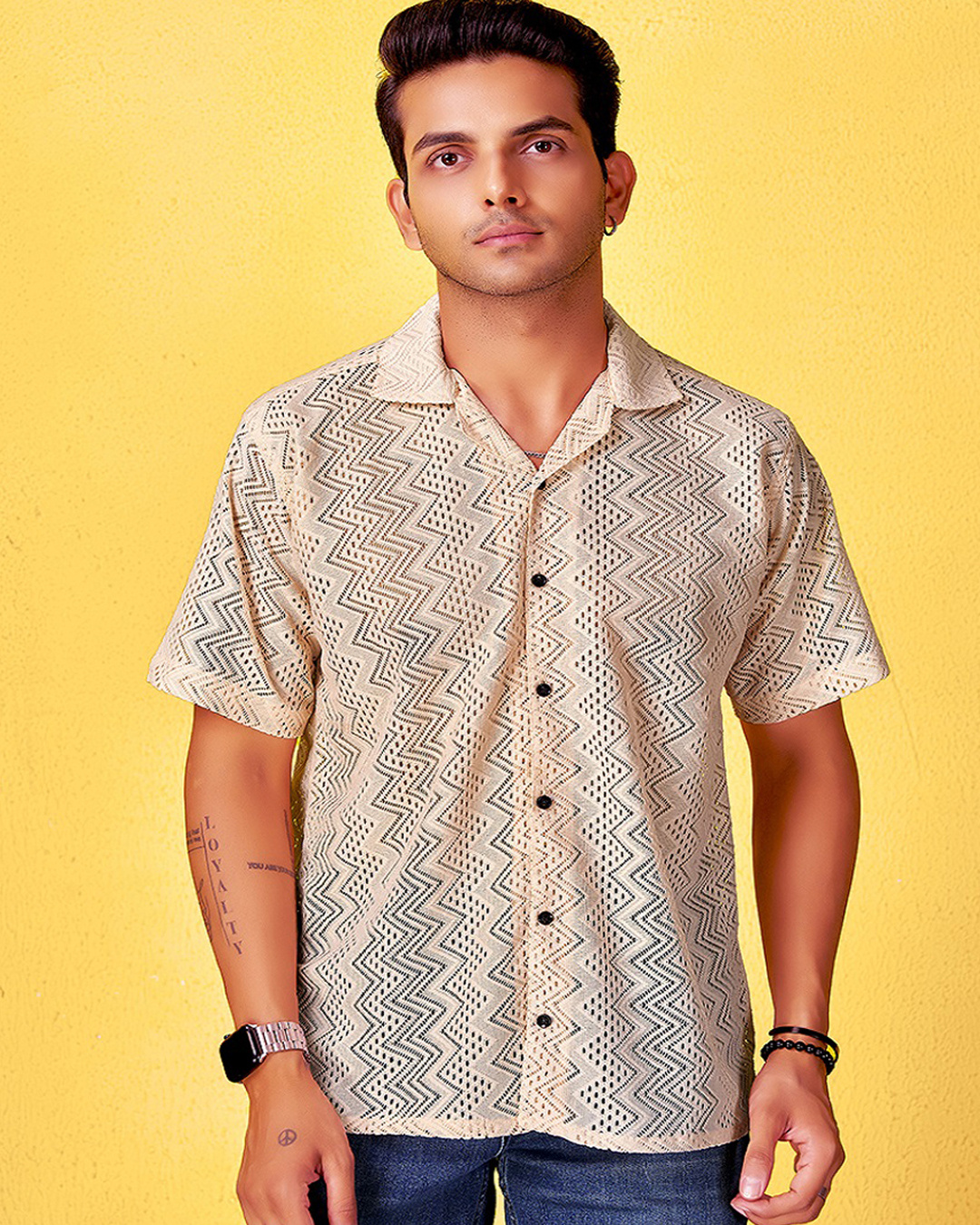 Buy Men's Peach Textured Relaxed Fit Shirt Online at Bewakoof