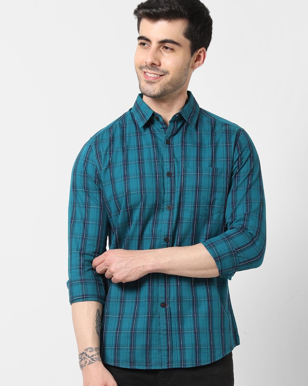 Buy Men's Peacock Green Checked Shirt Online at Bewakoof
