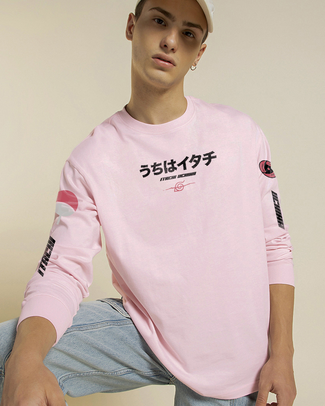 Buy Men's Pink Akatsuki Itachi Graphic Printed Oversized T-shirt Online ...