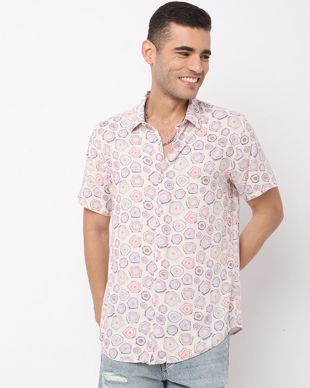 Buy Men's Pink All Over Printed Rayon Shirt Online at Bewakoof