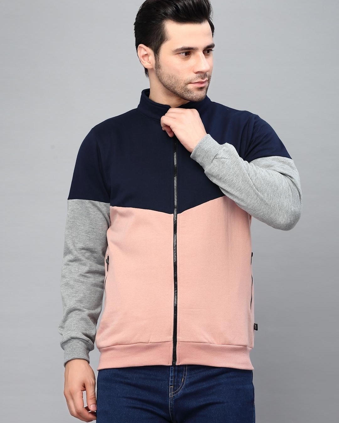 Buy Men's Pink and Blue Color Block Slim Fit Jacket Online at Bewakoof