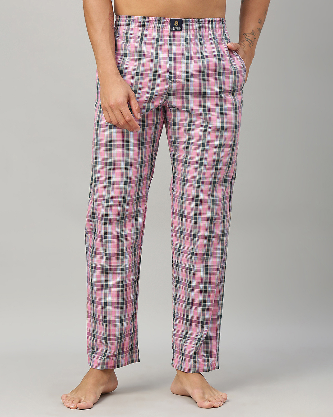 Buy Men's Pink & Black Checked Pyjamas Online in India at Bewakoof