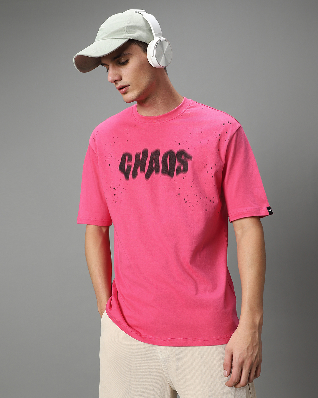 Buy Men's Pink Chaos Graphic Printed Oversized T-shirt Online at Bewakoof
