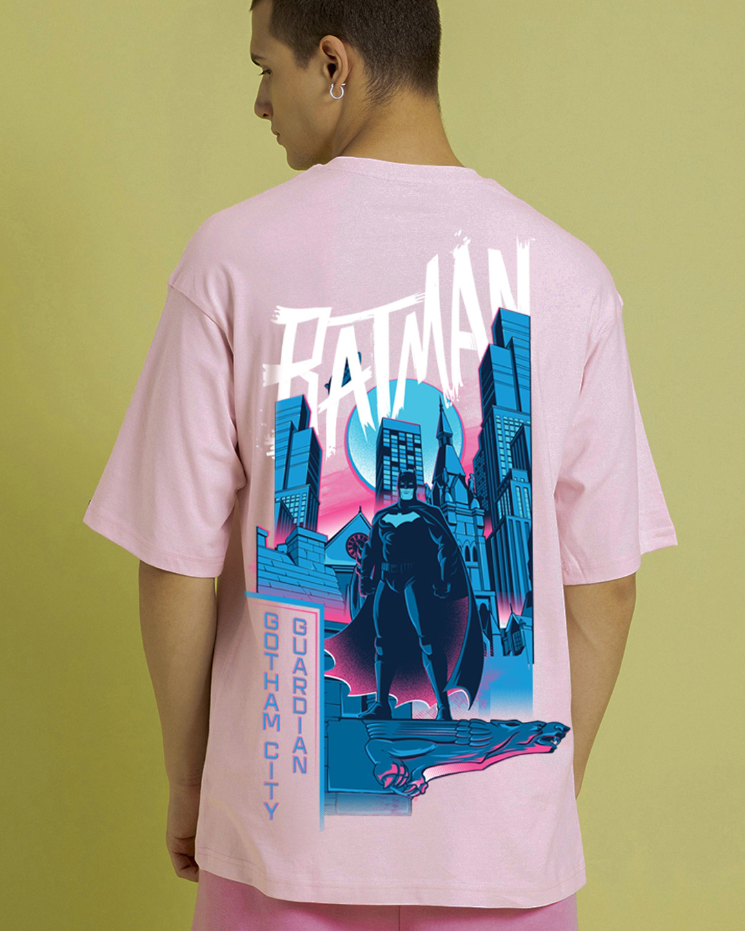 Buy Men's Pink Gotham City Guardian Graphic Printed Oversized T-shirt ...